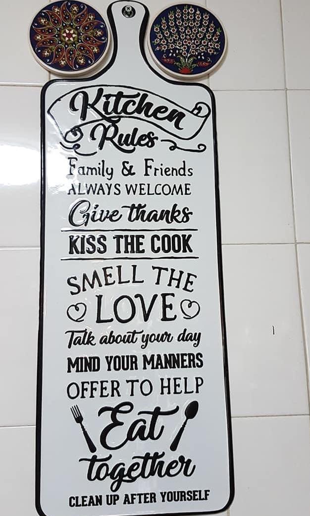 Enamel quality kitchen rules plaque, Furniture & Home Living, Furniture ...