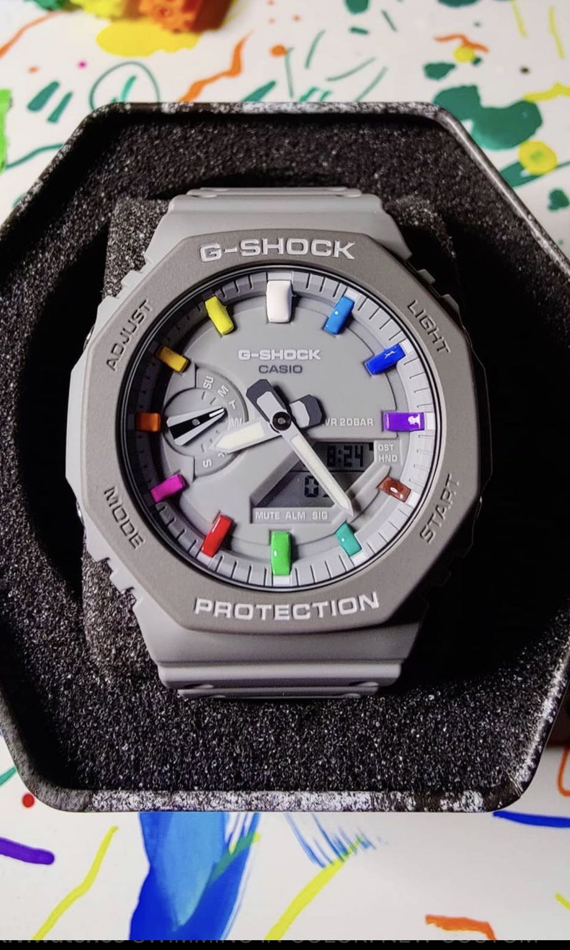 G- Shock CASIO GA2100 GA2110 et grey with rainbow marker mod, Men's ...