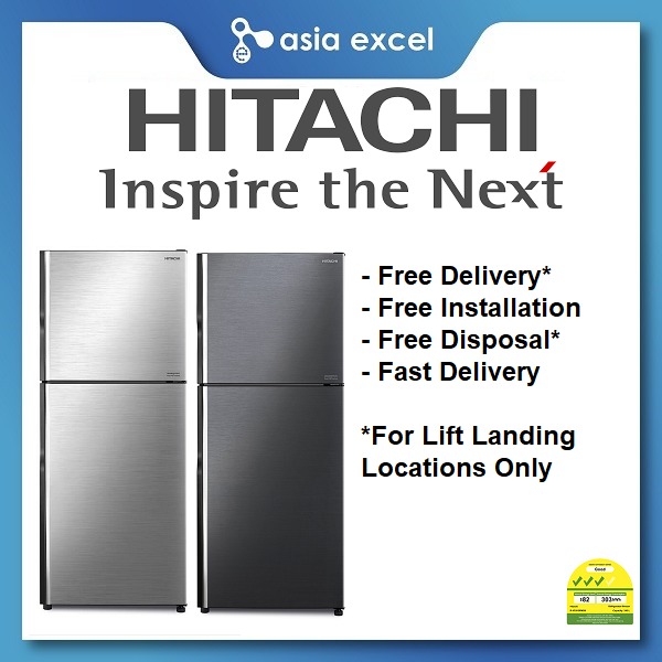 HITACHI R-VX410PMS9 340L BRILLIANT SILVER/BLACK STYLISH TOP FREEZER ...