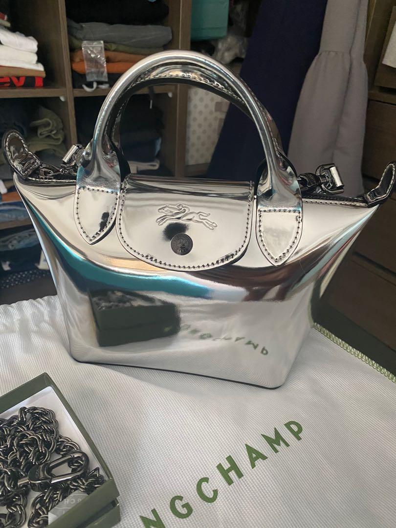 Longchamp Le Pliage Metallic Silver Top Handle Bag, Luxury, Bags ...