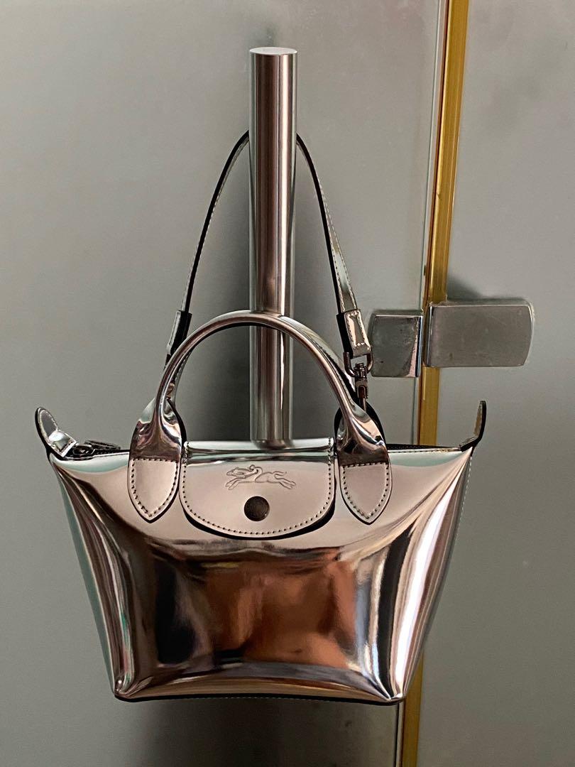 Longchamp Le Pliage Metallic Silver Top Handle Bag, Luxury, Bags ...