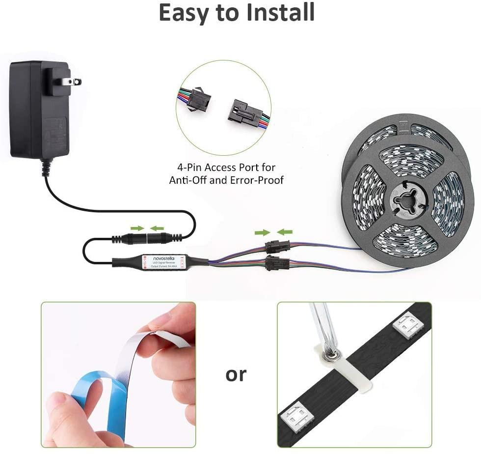 Novostella 40ft/12m RGB LED Strip Light Kit with Remote, Flexible ...