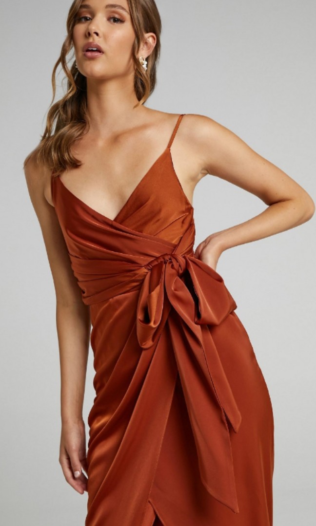 Rust wrap dress, Women's Fashion, Dresses & Sets, Evening dresses ...