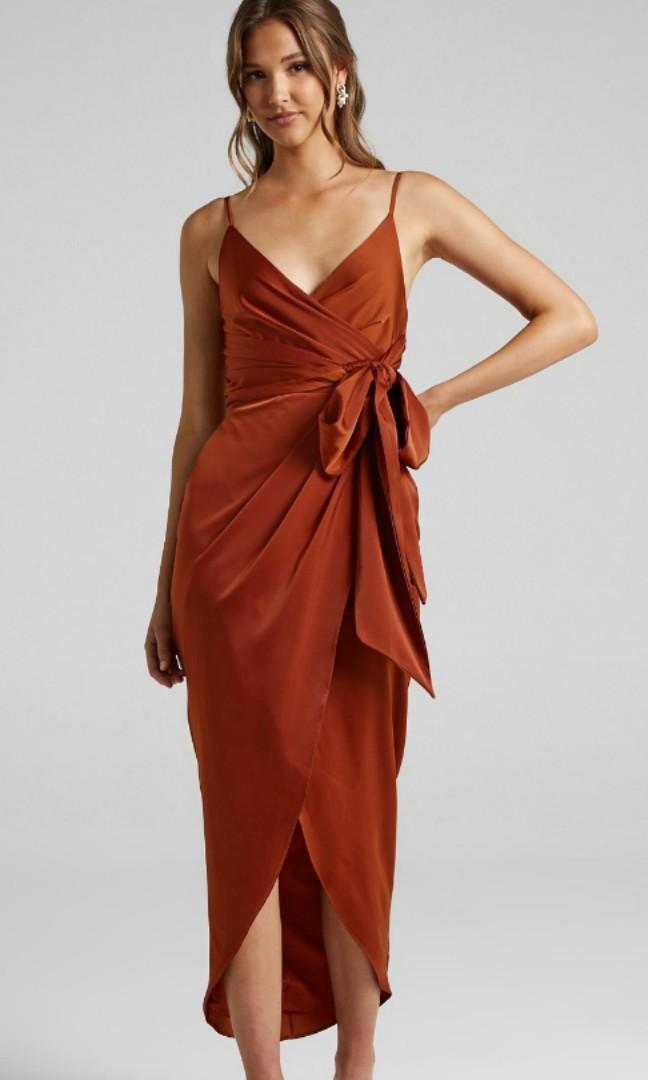 Rust wrap dress, Women's Fashion, Dresses & Sets, Evening dresses ...