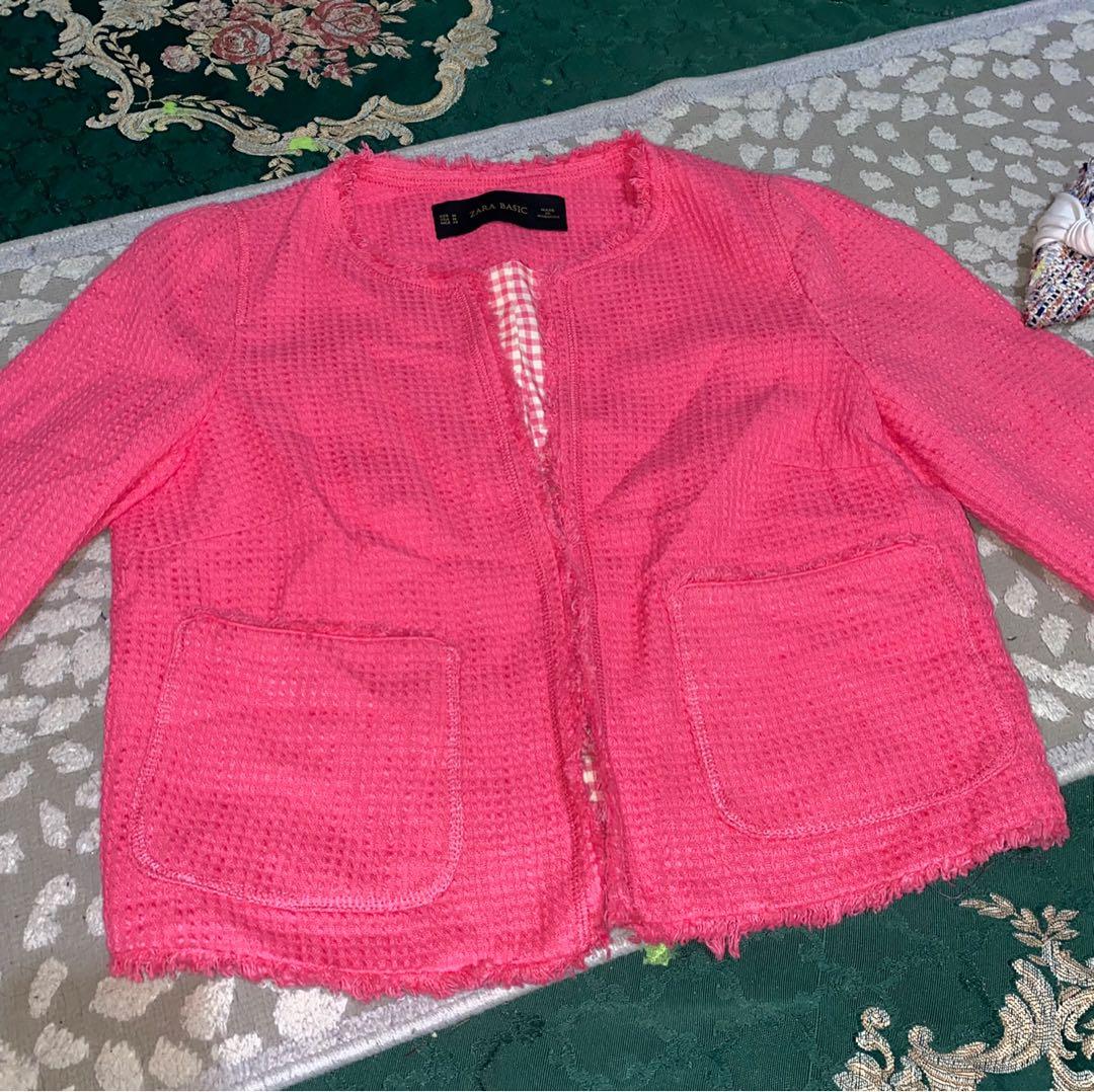 Zara Tweed Blazer in pink, Women's Fashion, Coats, Jackets and ...