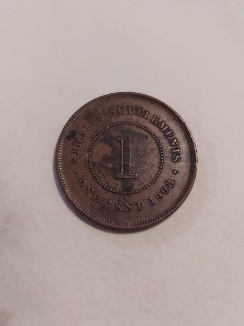 1908 Straits Settlement One Cent 1 Cent Coin Edward VII King & Emperor ...
