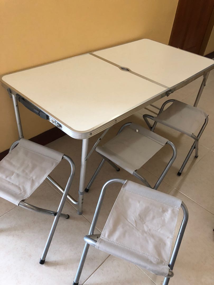 Foldable Table with Chairs, Furniture & Home Living, Furniture, Tables ...