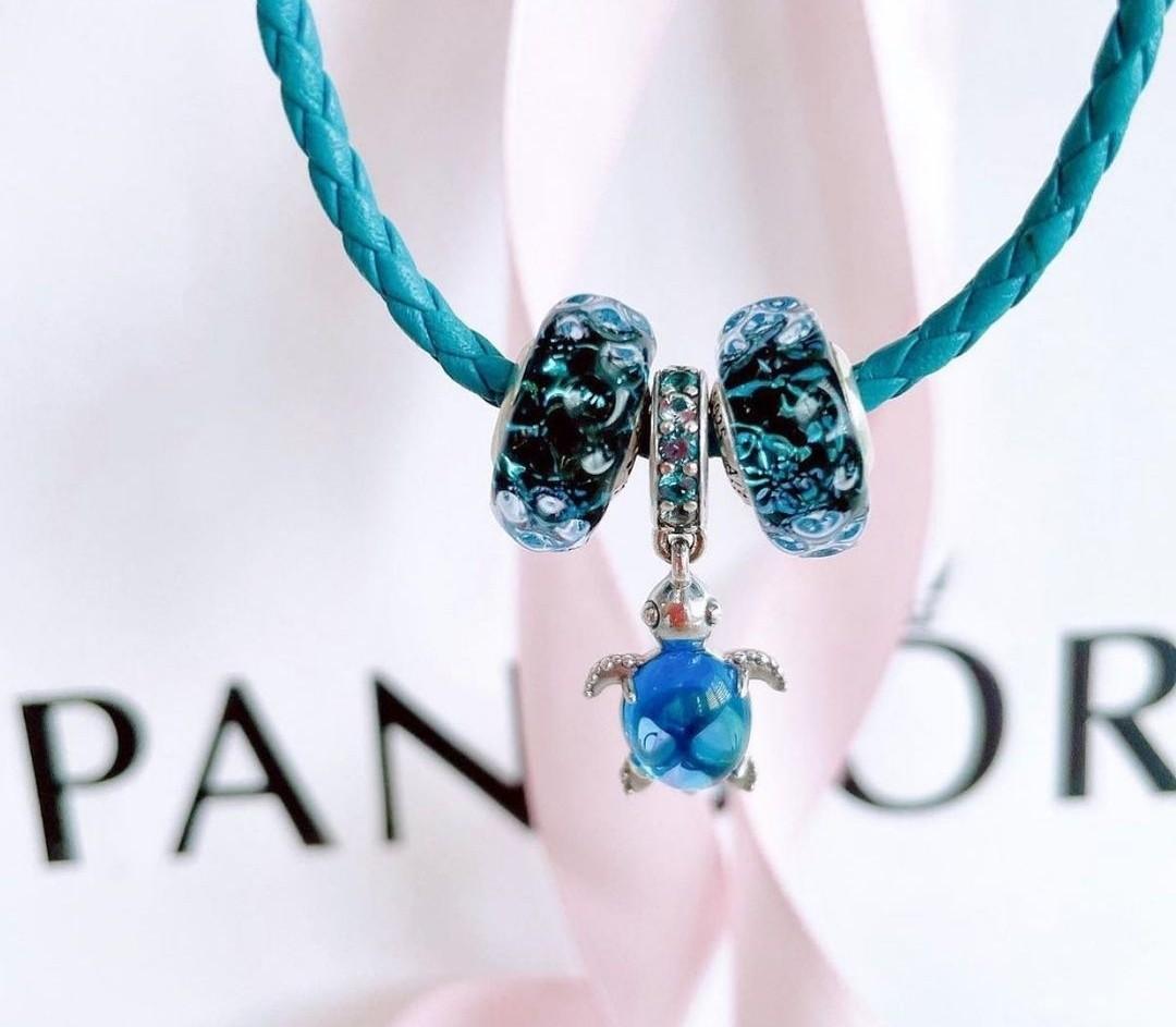 Pandora blue leather seashell clasp with set charms super sale‼️, Women ...