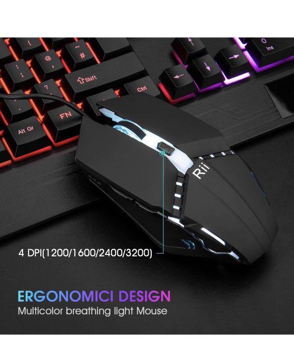 Rii RK400 RGB Gaming Keyboard and Mouse Combo ,Wired Mechanical Feel 3 ...