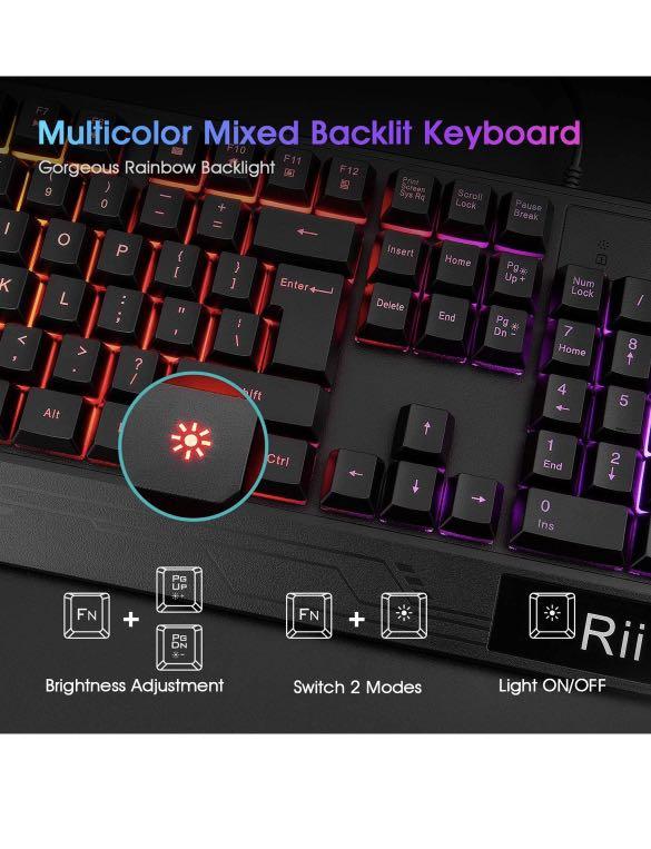 Rii RK400 RGB Gaming Keyboard and Mouse Combo ,Wired Mechanical Feel 3 ...