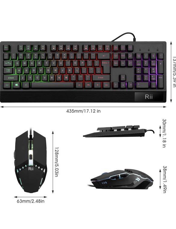 Rii RK400 RGB Gaming Keyboard and Mouse Combo ,Wired Mechanical Feel 3 ...