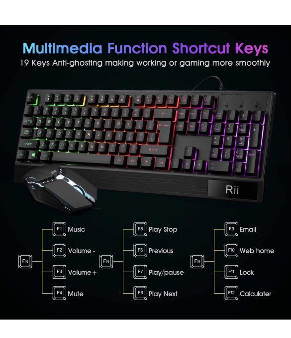 Rii RK400 RGB Gaming Keyboard and Mouse Combo ,Wired Mechanical Feel 3 ...