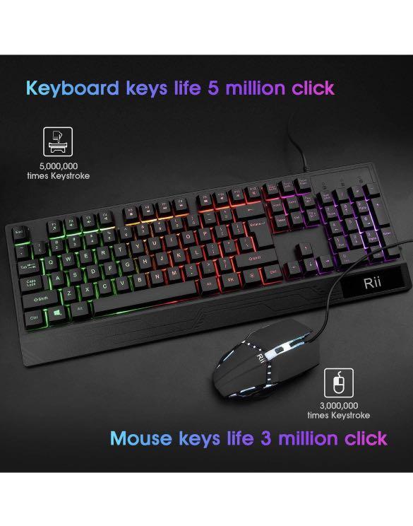 Rii RK400 RGB Gaming Keyboard and Mouse Combo ,Wired Mechanical Feel 3 ...