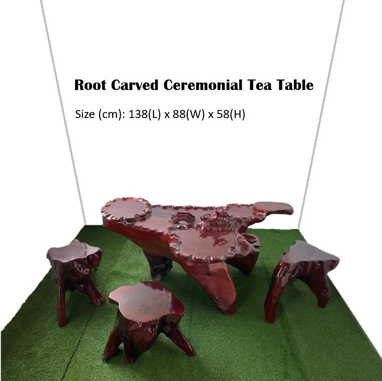 Title Chinese Root Carved Gongfu (kung Fu) Ceremonial Tea Table with 4 ...