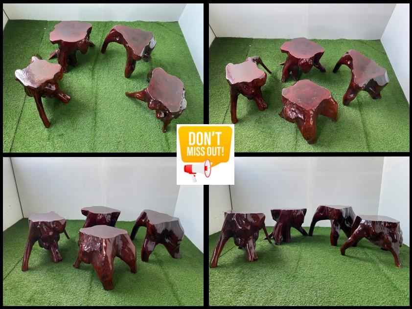 Title Chinese Root Carved Gongfu (kung Fu) Ceremonial Tea Table with 4 ...