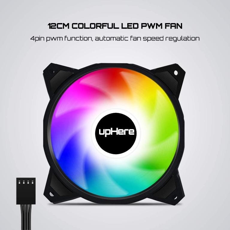 upHere 4PIN PWM 120mm Rainbow LED Computer Case PC Cooling Fan Ultra ...