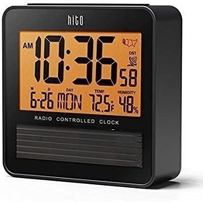 10443) HITO 3.7” Atomic Travel Alarm Clock with Solar Panel, Date Day ...