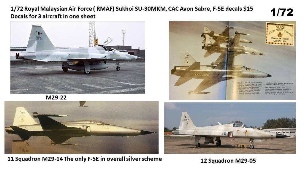 1/72 Royal Malaysian Air Force Decals ( RMAF) SU-30MKM, F86 Sabre, F-5E ...