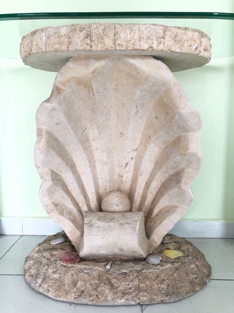 Antique Seashell Glass top side table, Furniture & Home Living ...