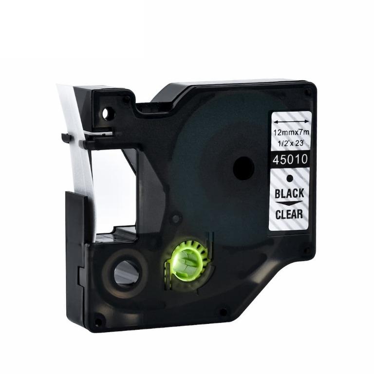 Dymo D1 45010 12mm Label Tape Laminated Clear Label Ribbon Cassette Black, Computers & Tech ...
