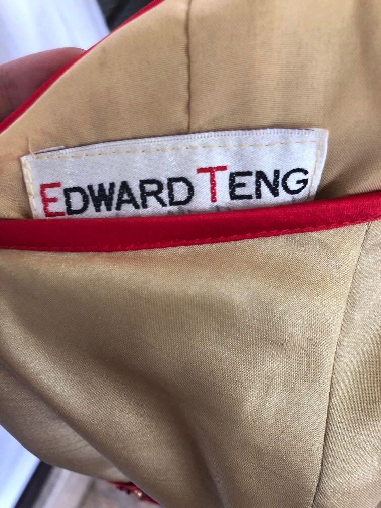 Edward Teng One Shoulder Gold and Red Gown, Women's Fashion, Dresses ...