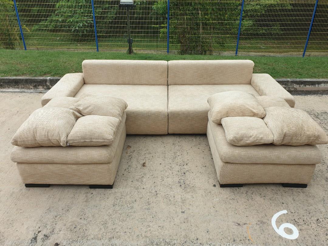 Godzilla Beige Sofa with Two Ottomans, Furniture & Home Living ...