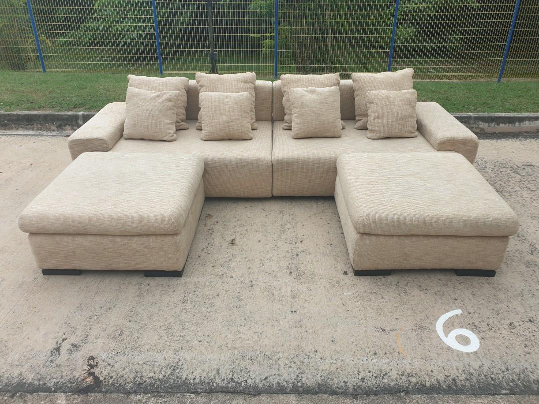Godzilla Beige Sofa with Two Ottomans, Furniture & Home Living ...