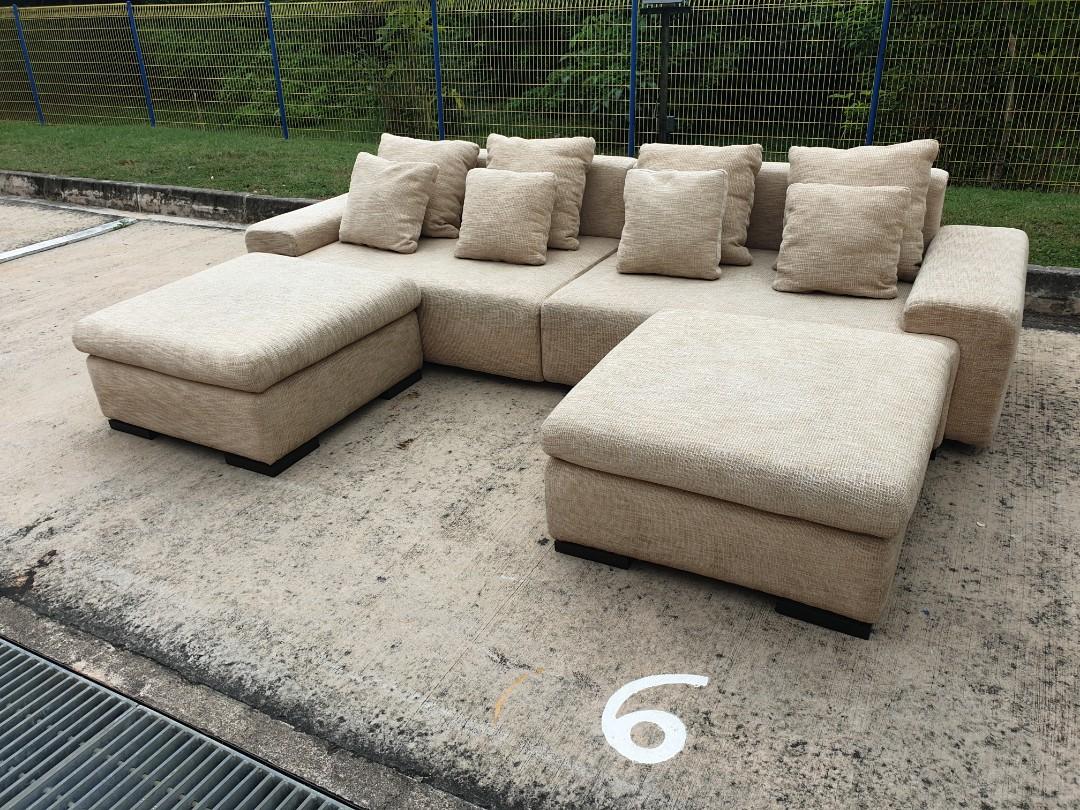 Godzilla Beige Sofa with Two Ottomans, Furniture & Home Living ...