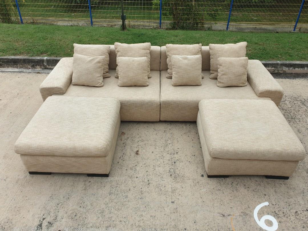 Godzilla Beige Sofa with Two Ottomans, Furniture & Home Living ...