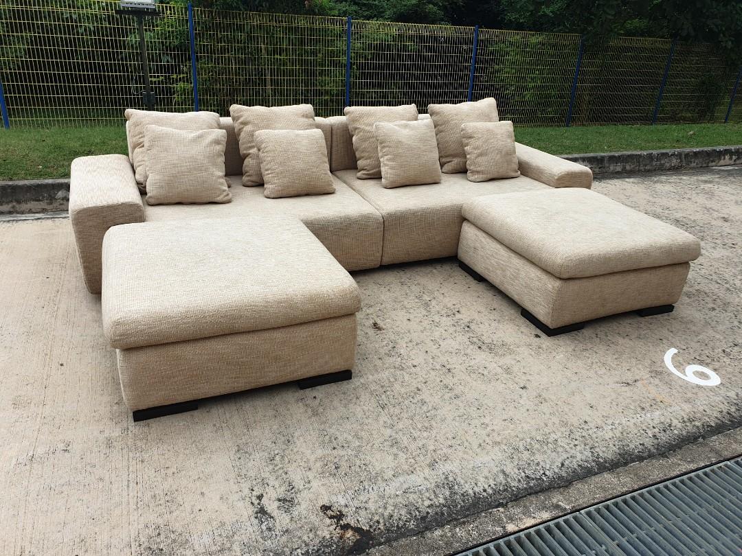 Godzilla Beige Sofa with Two Ottomans, Furniture & Home Living ...