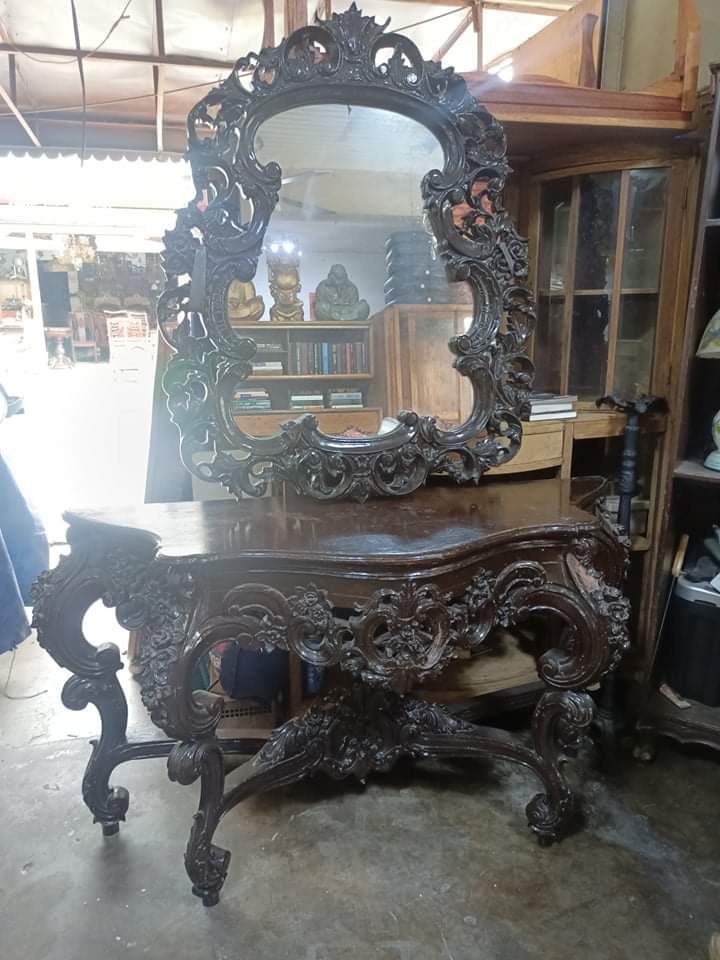 Antique/vintage/old narra console table and mirror, Furniture & Home ...