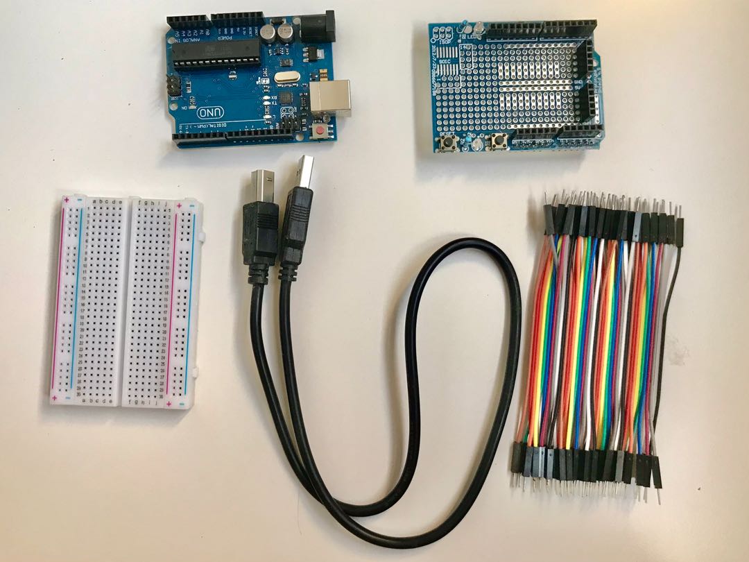 Arduino UNO + shield + breadboard + cable + jumper wires, Computers ...