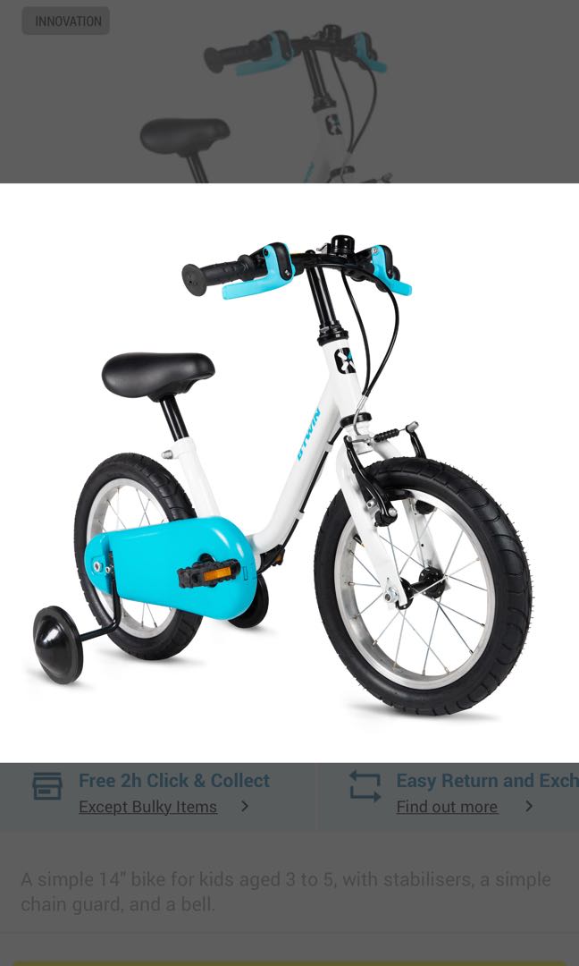 Decathlon 14-inch bike kids with stabilisers, Sports Equipment ...