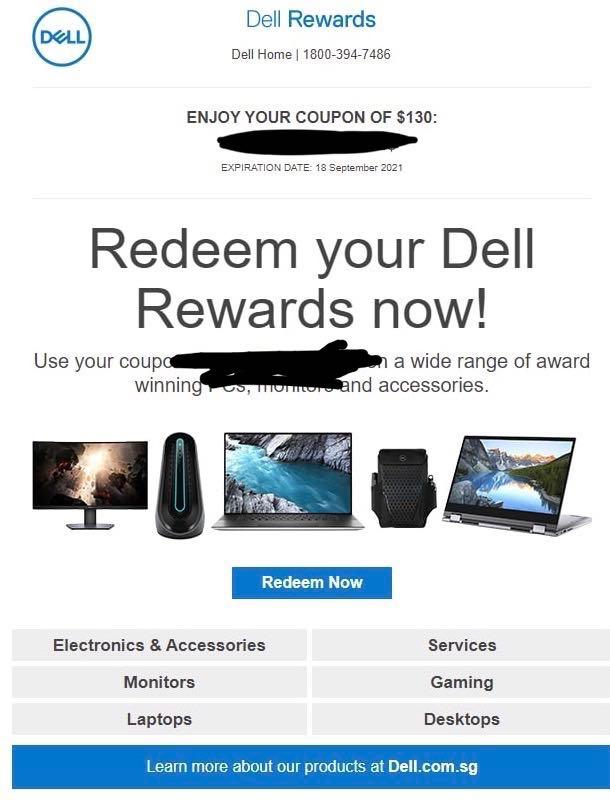 Dell Voucher ($130 off $260), Tickets & Vouchers, Vouchers on Carousell