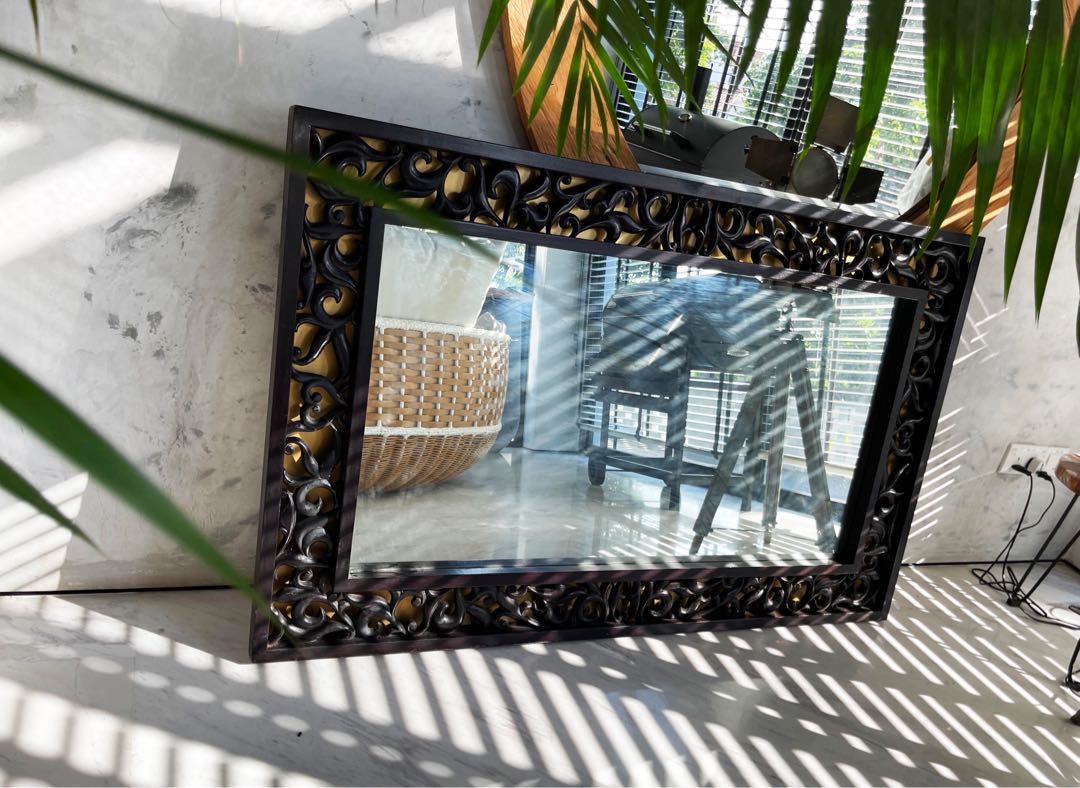 Hand-craved Exotic Solid Teak wood Feature Wall Mirror, Furniture ...