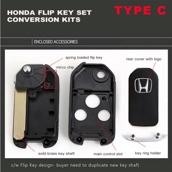 HONDA Stock Car Key Shell replacement kit -latest design c/w key shaft ...