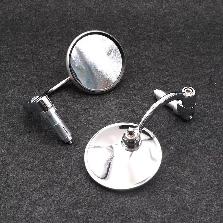 Motorcycle vintage chrome round bar end mirrors cafe racer mirror cb350 ...