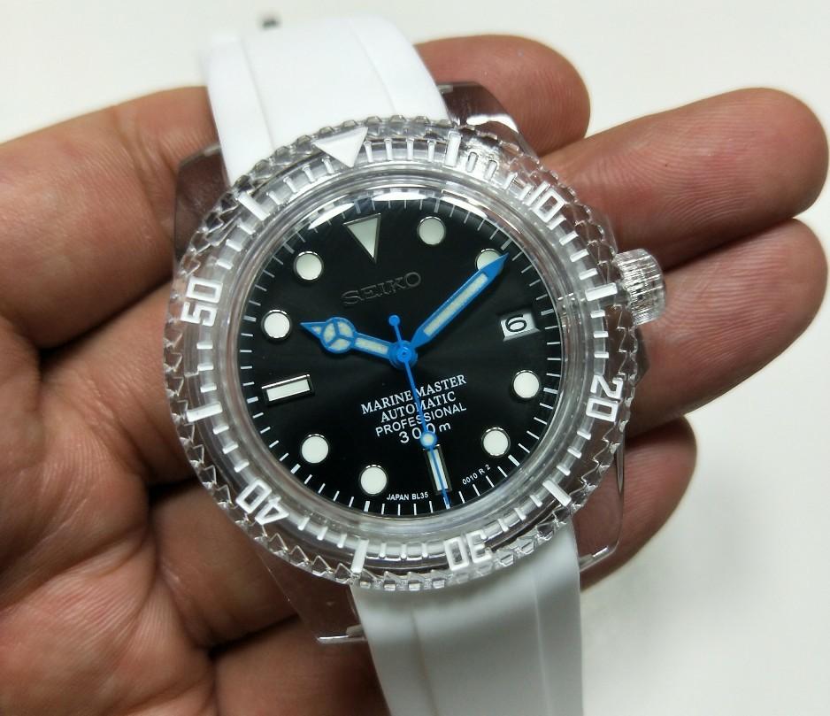 Seiko Clear Acrylic Sub Mod, Luxury, Watches on Carousell