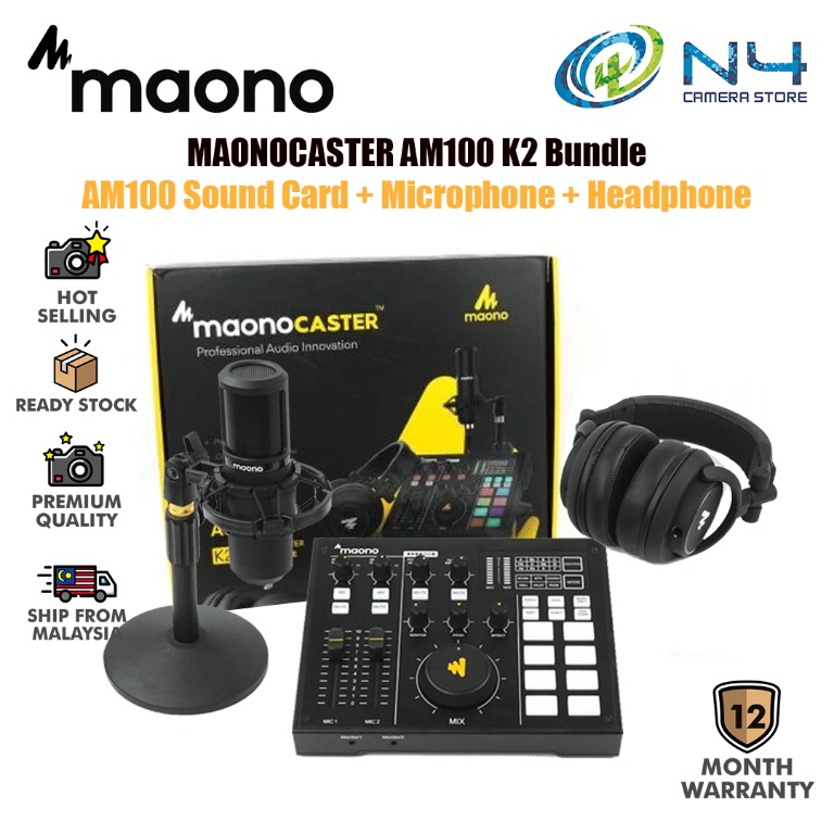 Maono AU-AM100 K2 Solo Bundle: All-In-One Podcast Production Studio ...