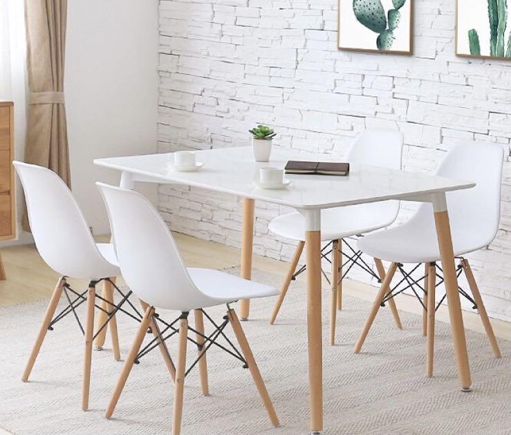 Rectangle Dining Table White Brown Aesthetic Minimalist, Furniture ...
