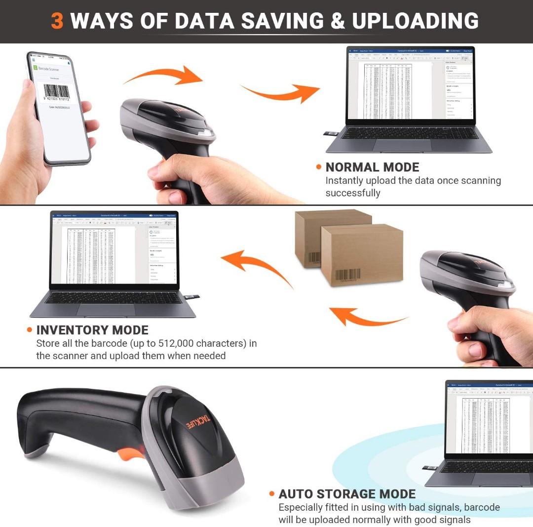 Tacklife Wireless Barcode Scanner MSC01,1D Barcode Reader with 328 Feet ...