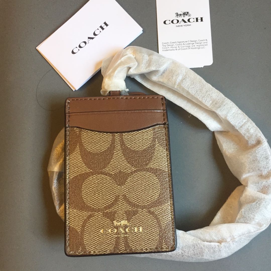 Coach ID Badge Lanyard w/ Card Slot in Signature Canvas- Khaki/Saddle ...