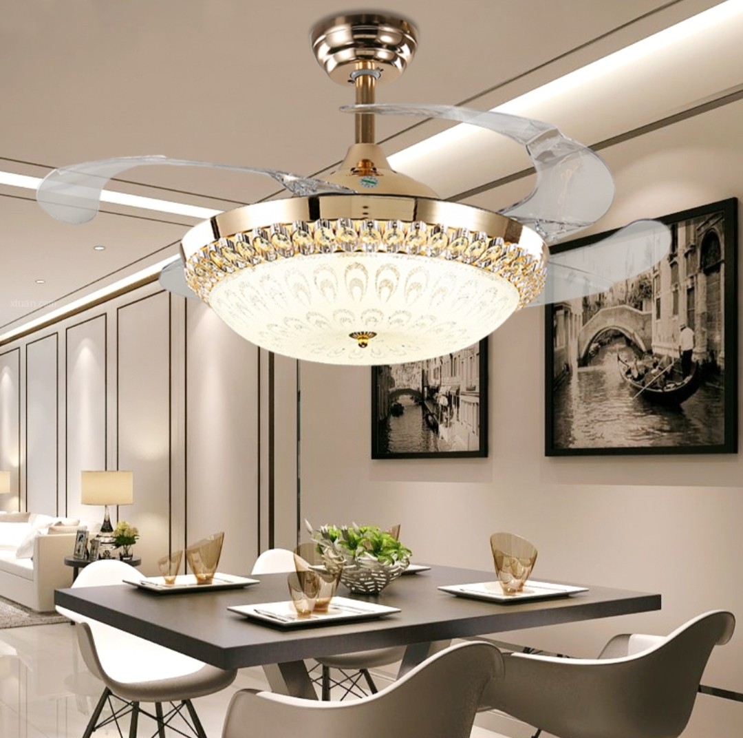 Crystal Light Ceiling Fan Transparent Blades, Furniture & Home Living ...