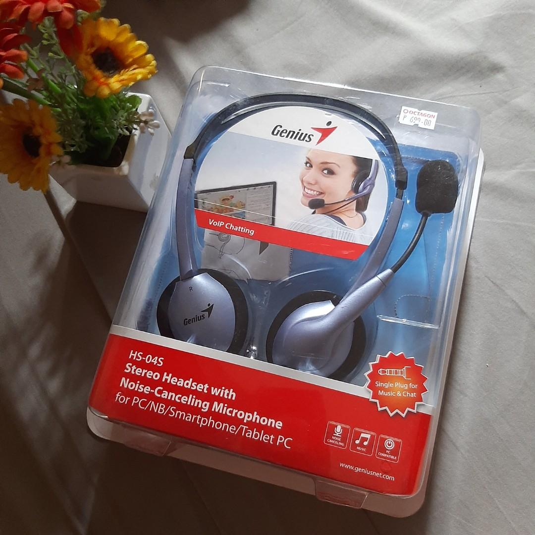Genius HS-045 Stereo Headset w/Noise-Cancelling Mic, Audio, Headphones ...