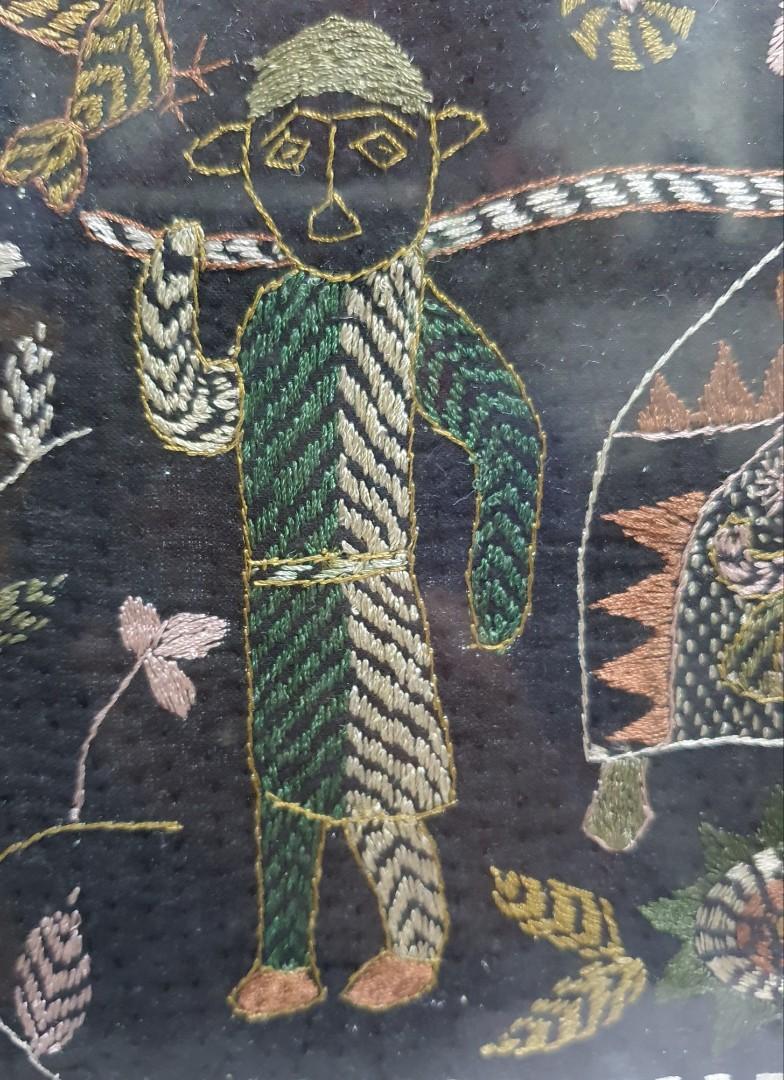 lukisan kain tebal batik budaya orang asli dari sulaman kain tali guni ...