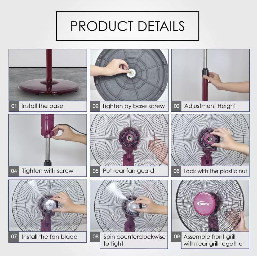 PowerPac Stand Fan 16 inch Standing fan with Timer (PPSF50), Furniture ...