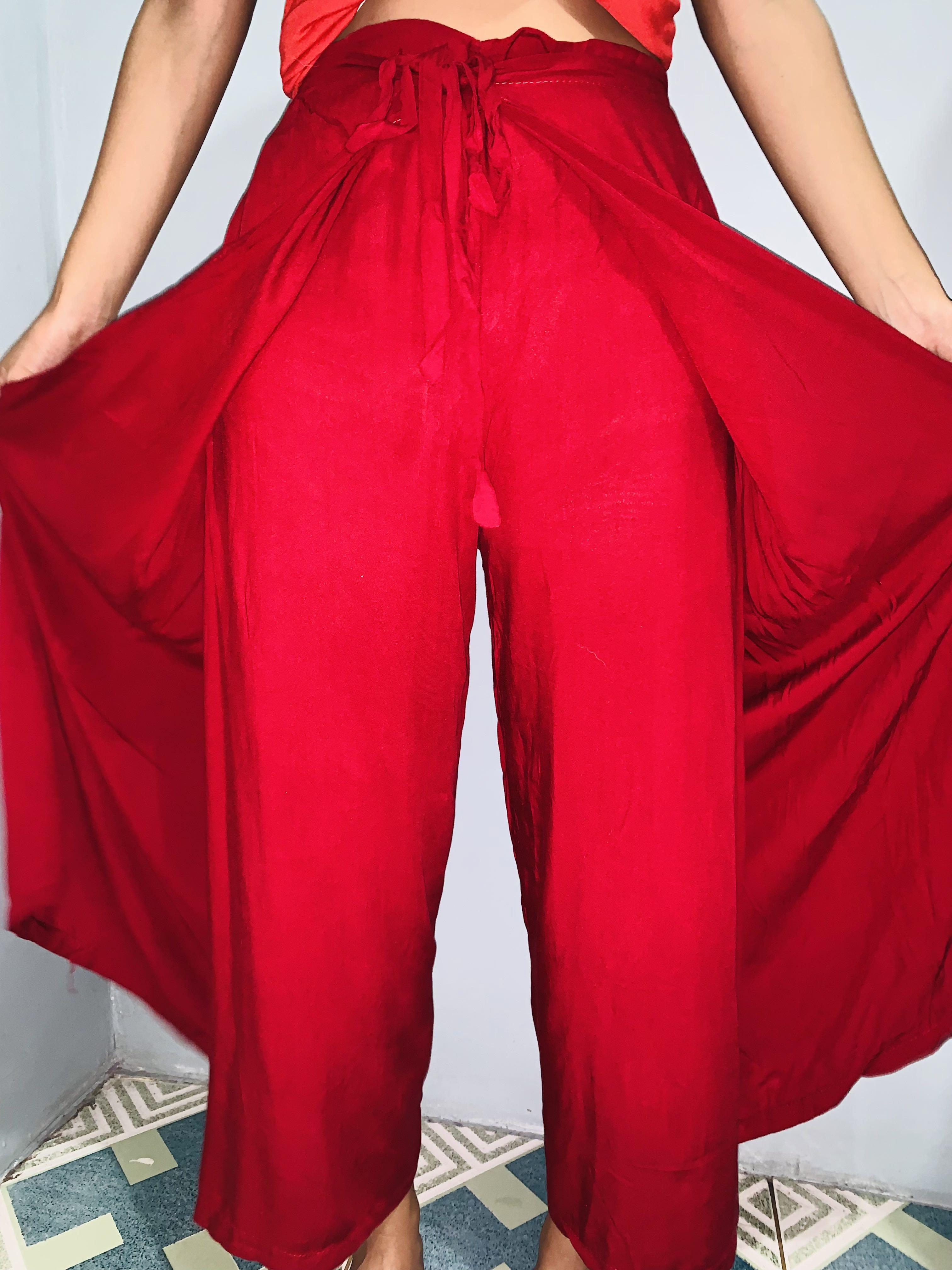 Red square pants with slit, Women's Fashion, Bottoms, Other Bottoms on ...