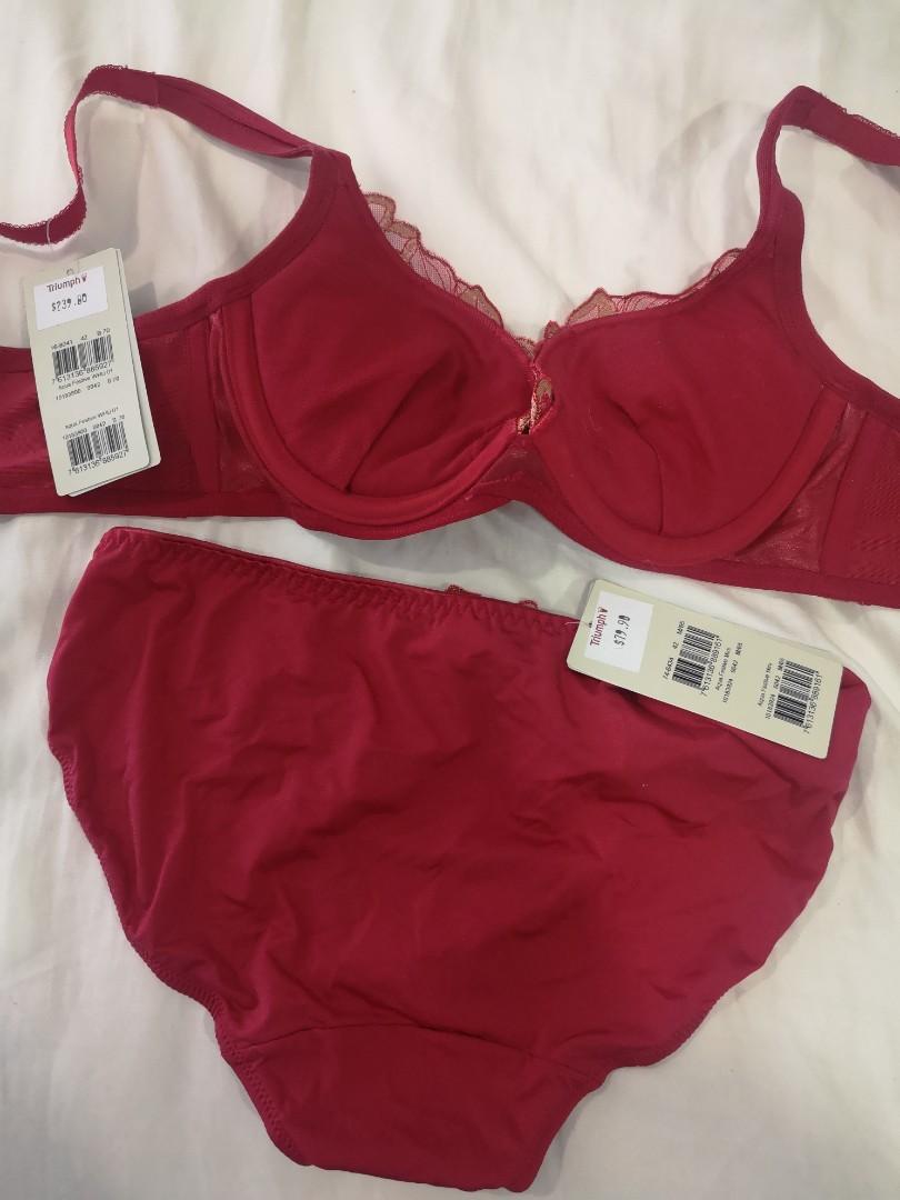 Triumph Red Bra & panties set, Women's Fashion, New Undergarments ...