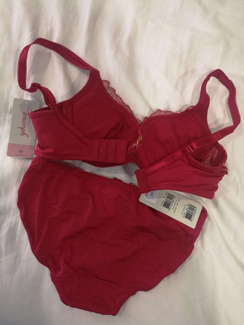 Triumph Red Bra & panties set, Women's Fashion, New Undergarments ...