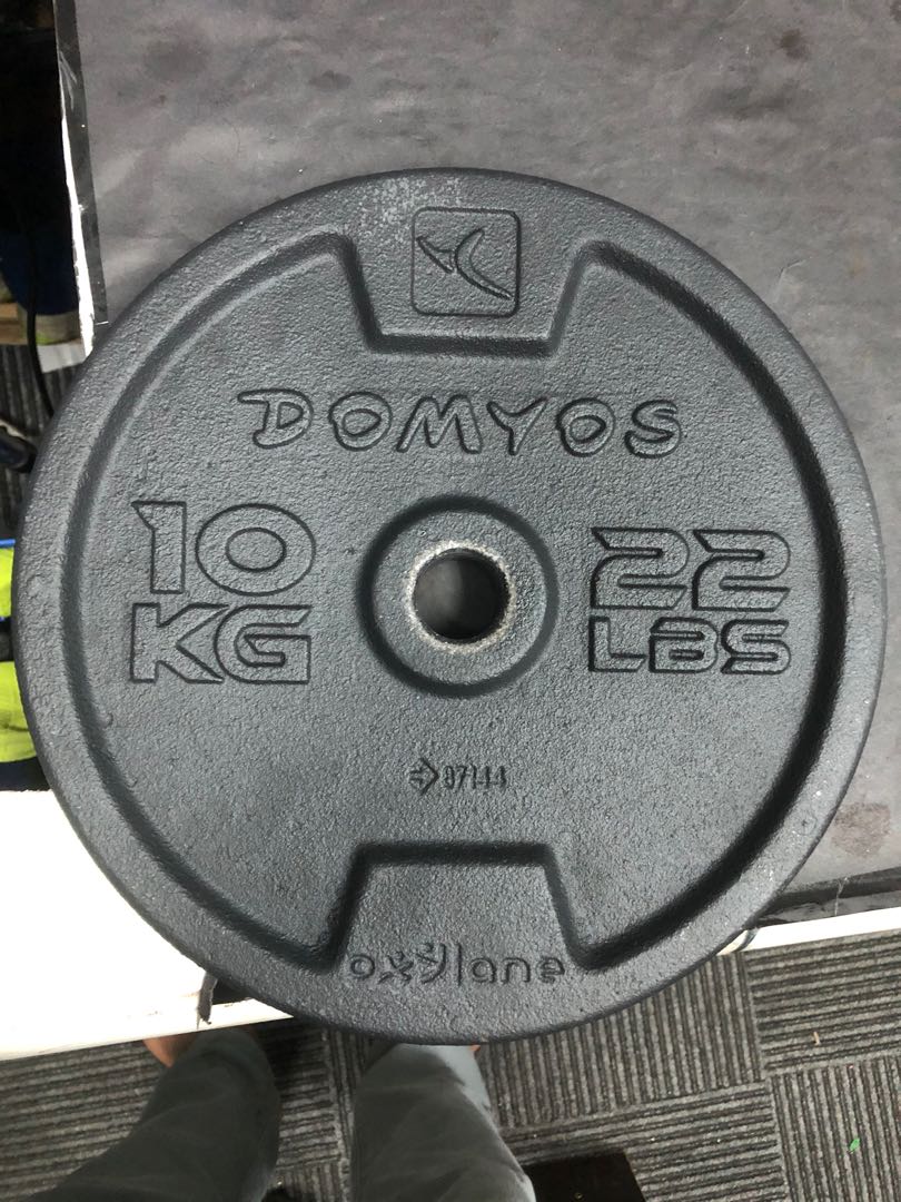 2 pcs of 10kg domyos iron weight plate., Sports Equipment, Exercise ...